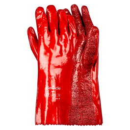 PVC Red Rough Palm Heavy Duty Glove, Open cuff 35cm